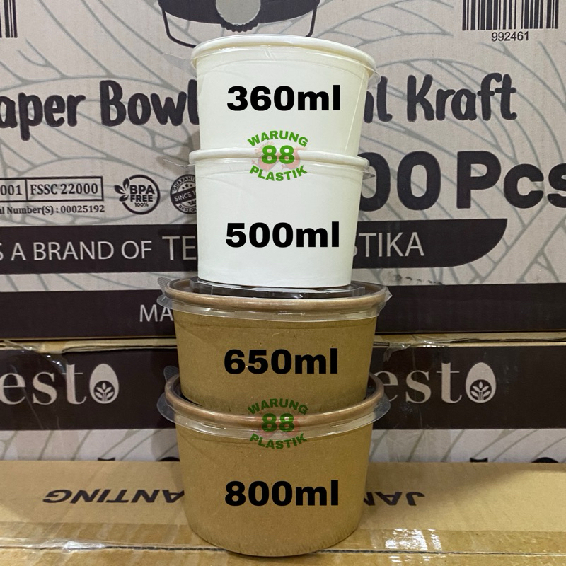 Jual PAPER BOWL + TUTUP KRAFT PUTIH | PAPER BOWL DENGAN TUTUP LID ...