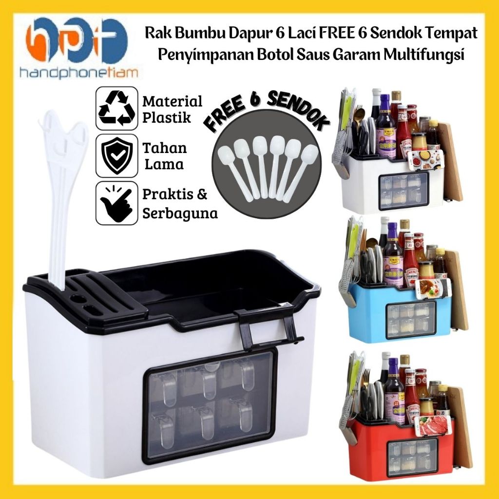 Jual Rak Bumbu Dapur 6 Laci FREE 6 Sendok / Wadah Penyimpanan Botol ...