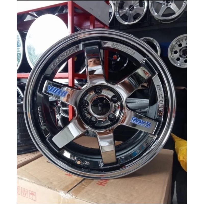 Jual velg Te37 black chrome ring 18 pcd 5x114,3 velg mobil racing r18 xpander civic innova ...