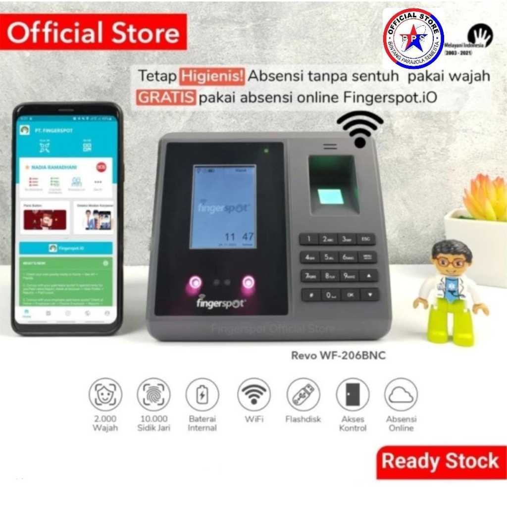 Jual Mesin absensi wajah sidik jari Revo WF-206BNC wifi pantau absens hp fingerspot mesin ...