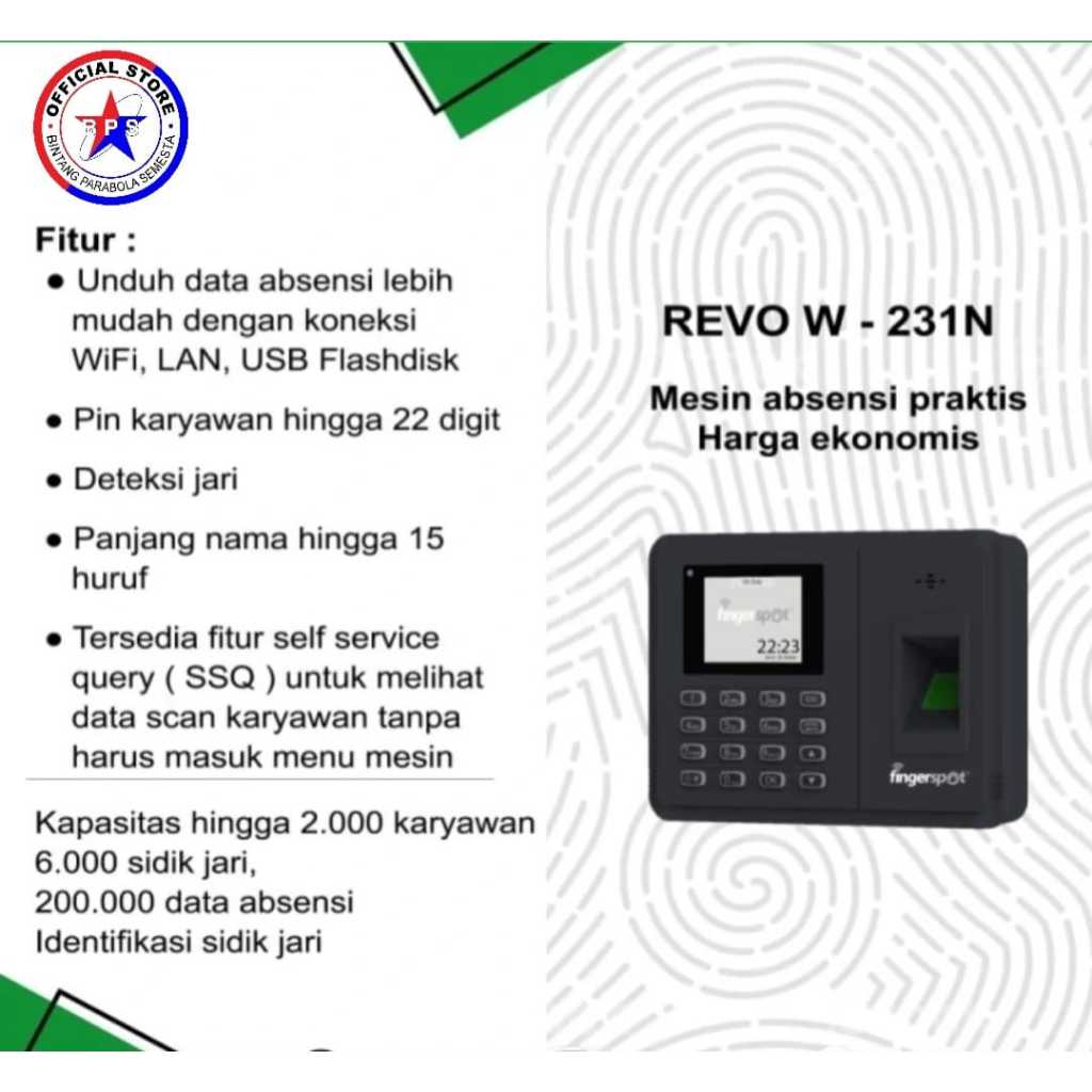 Jual Mesin absensi sidik jari finger print Revo W-231N fingerspot mesin ...
