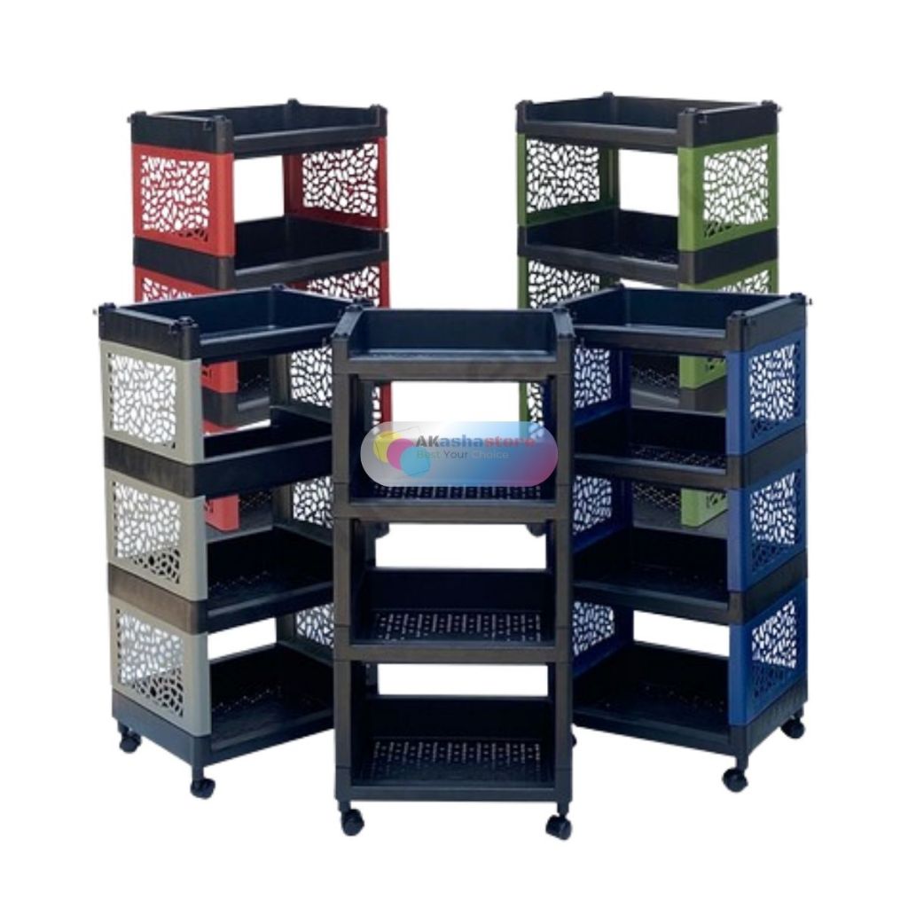Jual Rak Susun Serbaguna Plastik Aesthetic 4 Susun Dengan Roda Dorong ...