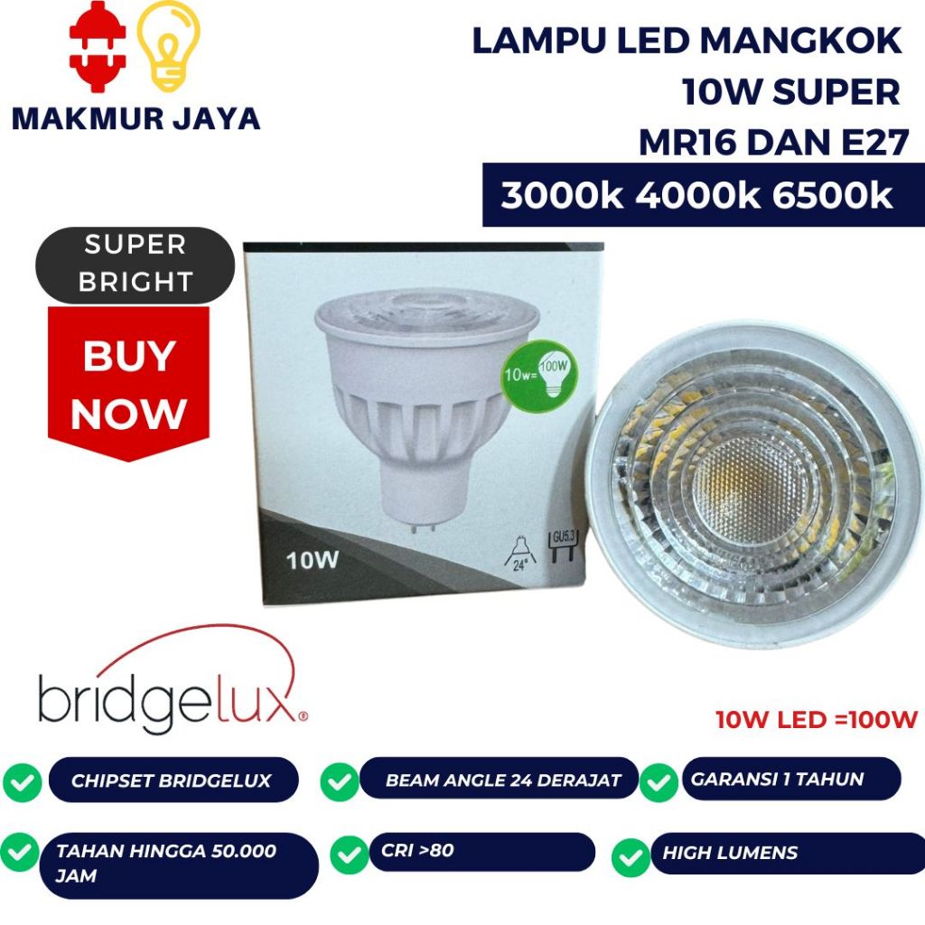 Jual Lampu Halogen LED 10W MR 16 Spot Sorot 10 Watt MR16 Tusuk 10Watt ...