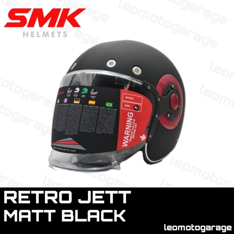 Jual HELM SMK RETRO JETT HALF FACE POLOS MATT BLACK (RING RED) | Shopee ...