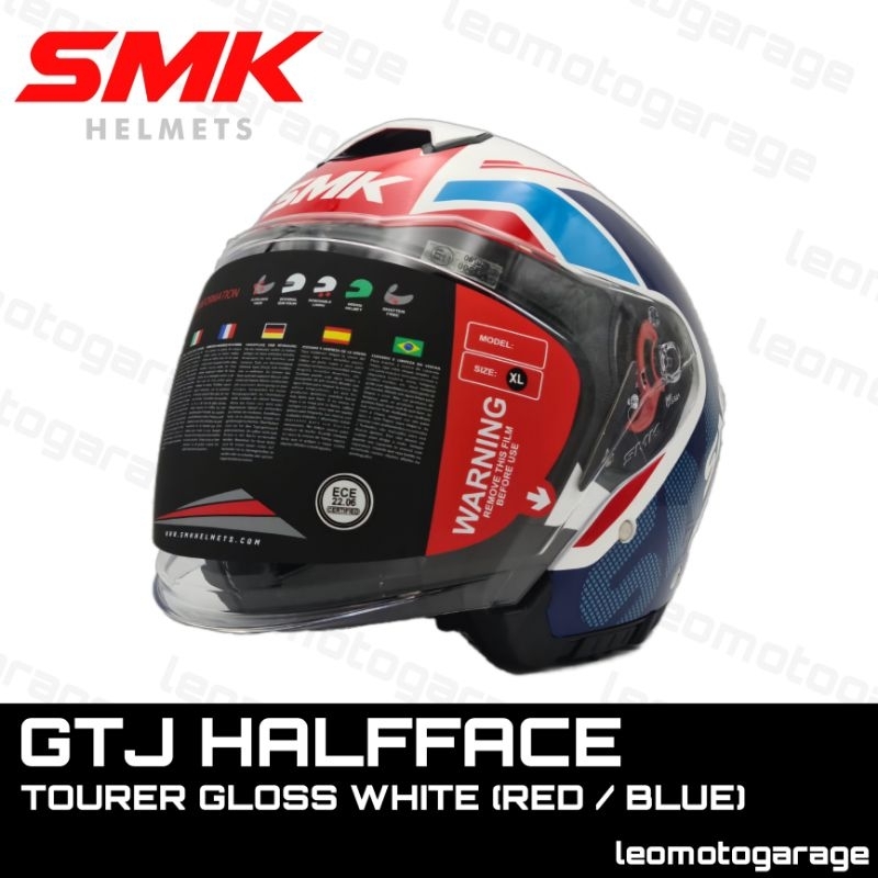 Jual HELM SMK GTJ TOURER HALF FACE GLOSS WHITE (RED/BLUE) | Shopee ...