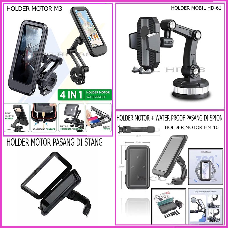 Jual Acchp Holder hp mobil 4 in 1 HD61 Motor M3 M10 Pasang Spion ...
