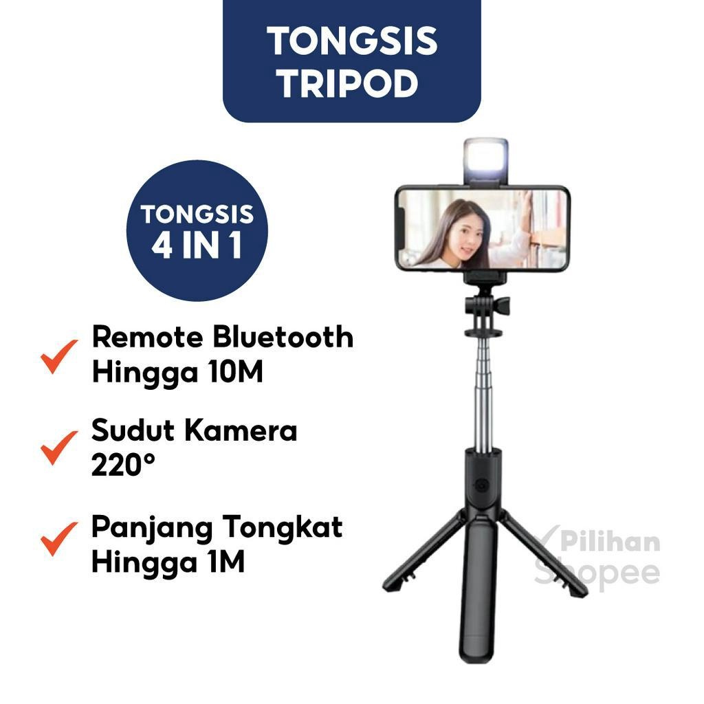 Jual Tongsis Tripod LED Bluetooth R1 3in1 Remote Action Cam Macaron ...