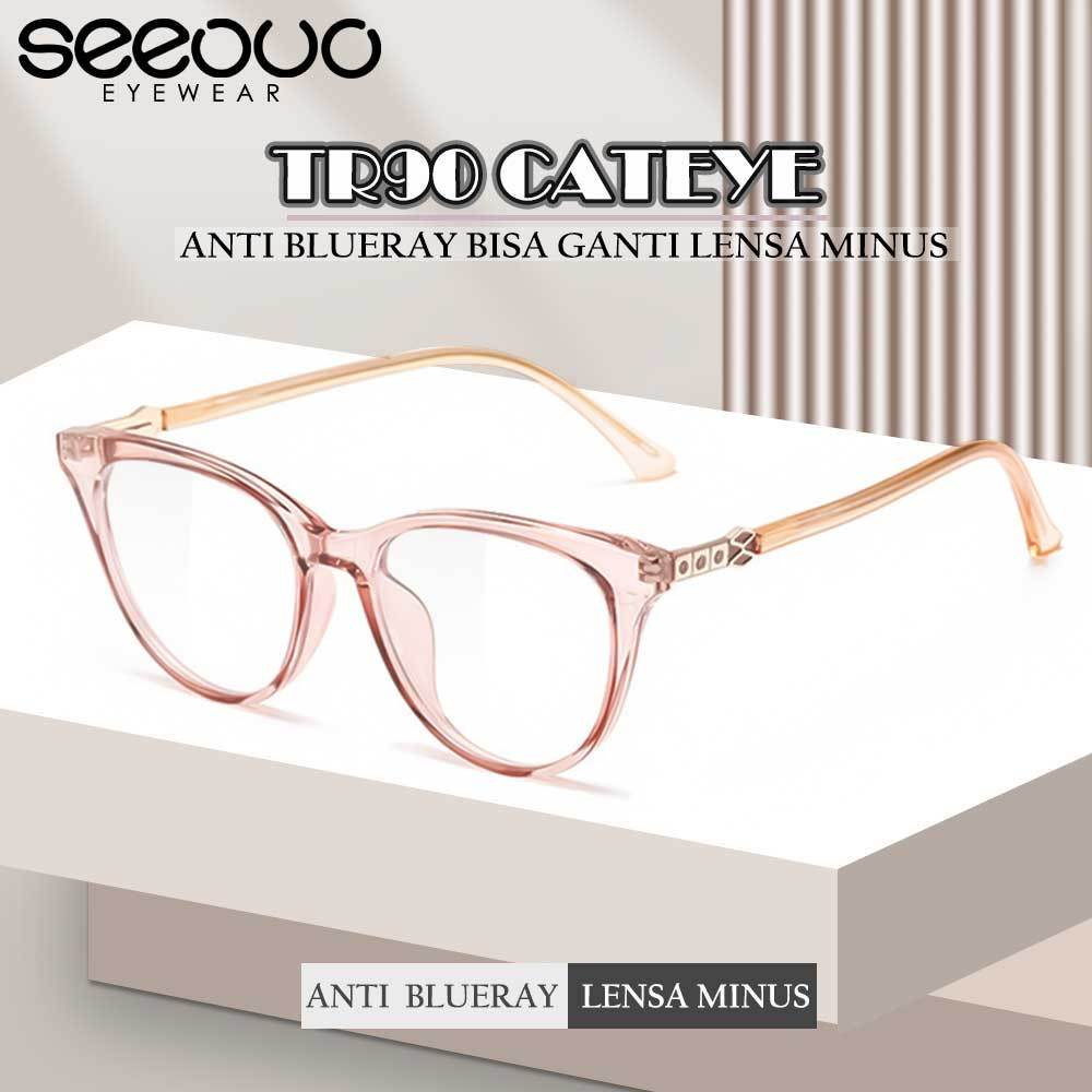 Jual Seeouo Kacamata Antiradiasi Blueray Frame Model Oval Semi Cat Eye TR90 Comfortable Ringan ...