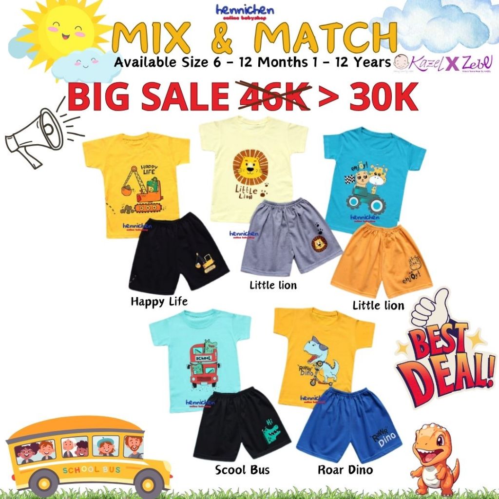 Jual Kazel x Zebe Setelan Pendek Mix & Match Seri (1 stel) Setelan Baju Pendek Celana Pendek 6 ...