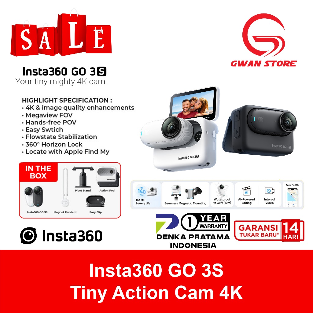Jual Insta360 GO 3S Tiny Action Cam Camera 4K Insta 360 GO3S with ...