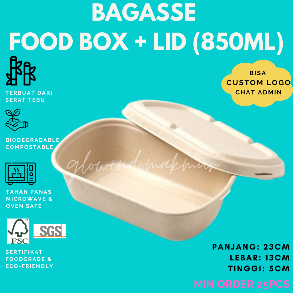 Jual Bagasse Food Box Oval 850ml + Lid Lunch Box Food Box Cake Box Biodegradable Compostable ...