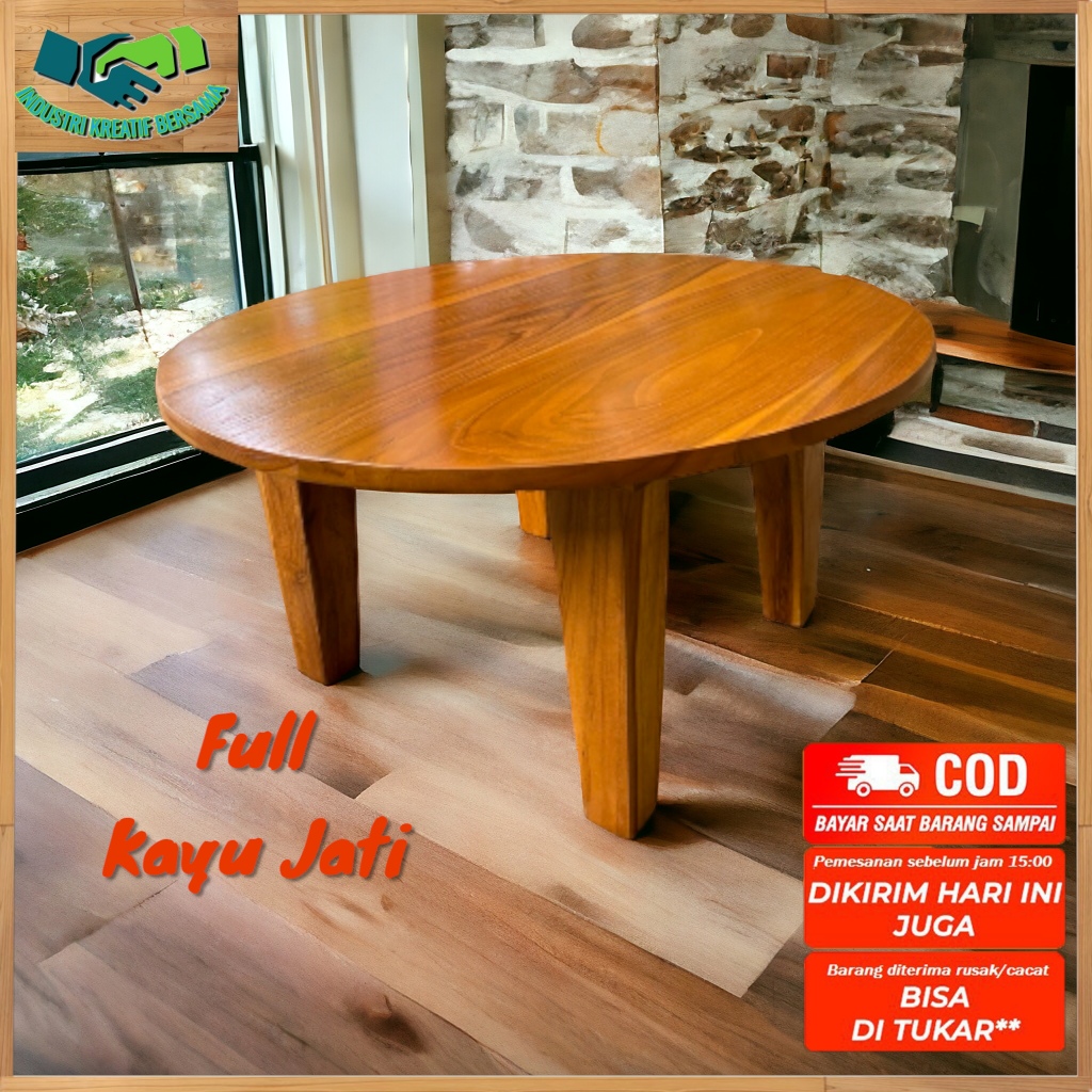 Jual FULL Kayu JATI JAWA MEJA LESEHAN UKURAN DIAMETER 60 CM BULAT ...