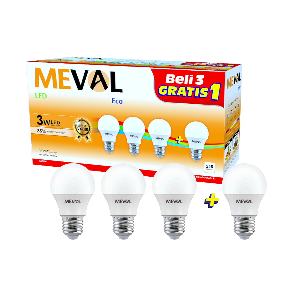 Jual Lampu LED MEVAL Bulb ECO Pack Isi 4 3Watt 5Watt 7Watt 9Watt 11 ...