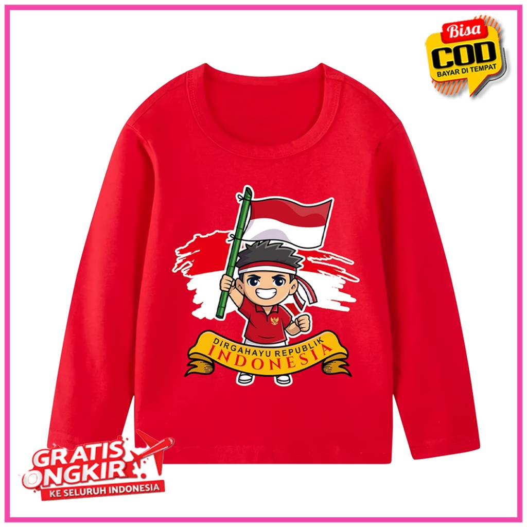 Jual Kaos 17 Agustus Anak Lengan Panjang Motif HUT RI Motif Bendera Garuda Merah Putih 3 Tahun ...