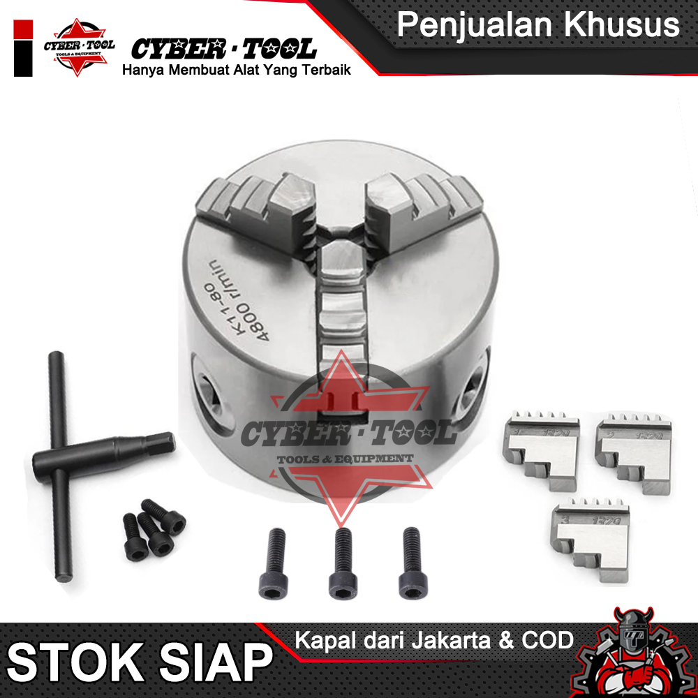 Jual K11-80 Chuck Bubut 3" 3 Jaw | Claw Bubut 3 Jaw Catok Bubut 3 Inch ...