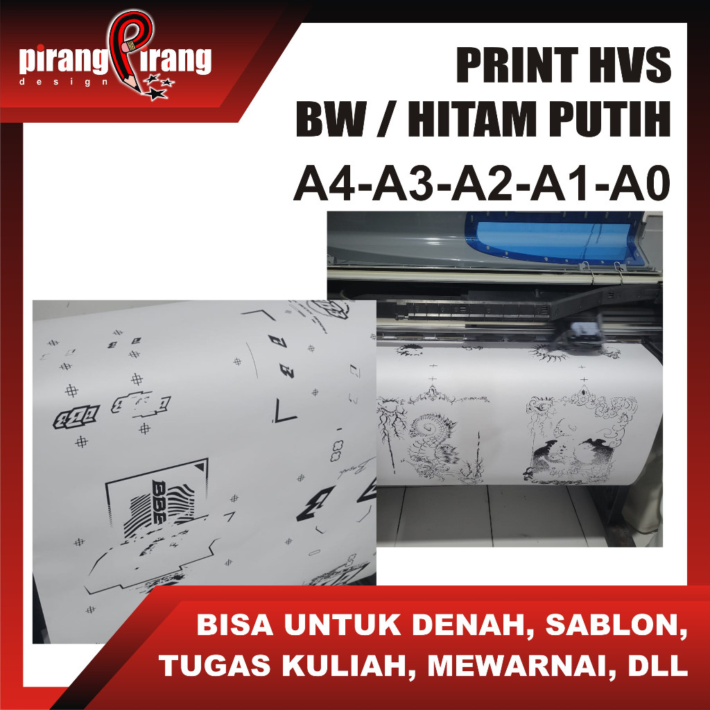 Jual Print Plot Cetak HVS 80gram ukuran A4, A3, A2, A1, A0 untuk sablon hitam pekat | Shopee ...