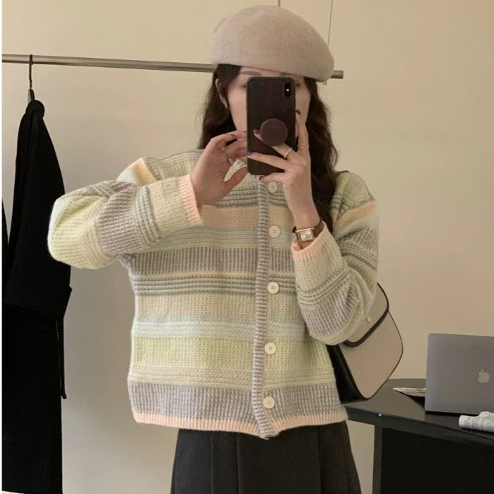 Jual Cardigan Top Rajut Rainbow Pelangi Soft Sweater Korean Knit Rajut ...