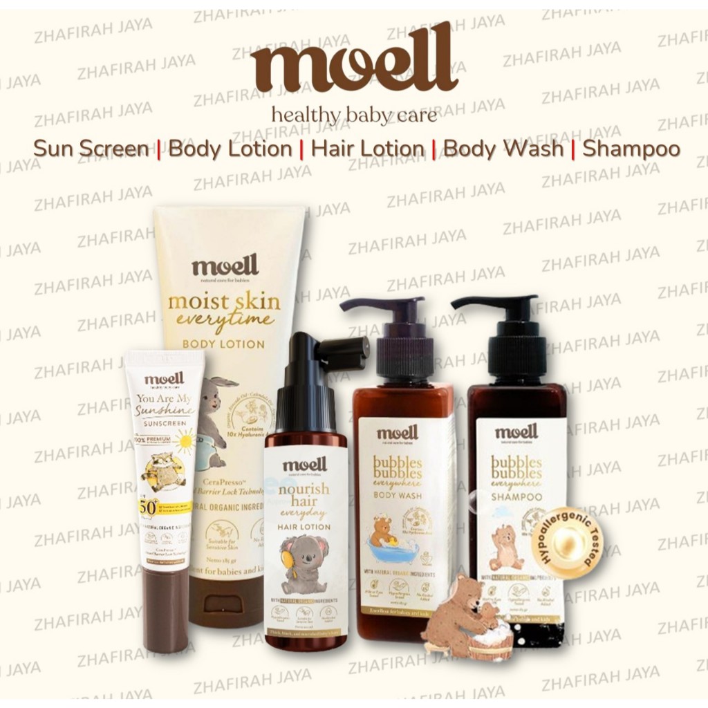 Jual MOELL Baby Hair Lotion 100ml | Sunscreen 30gr | Shampoo 185ml ...