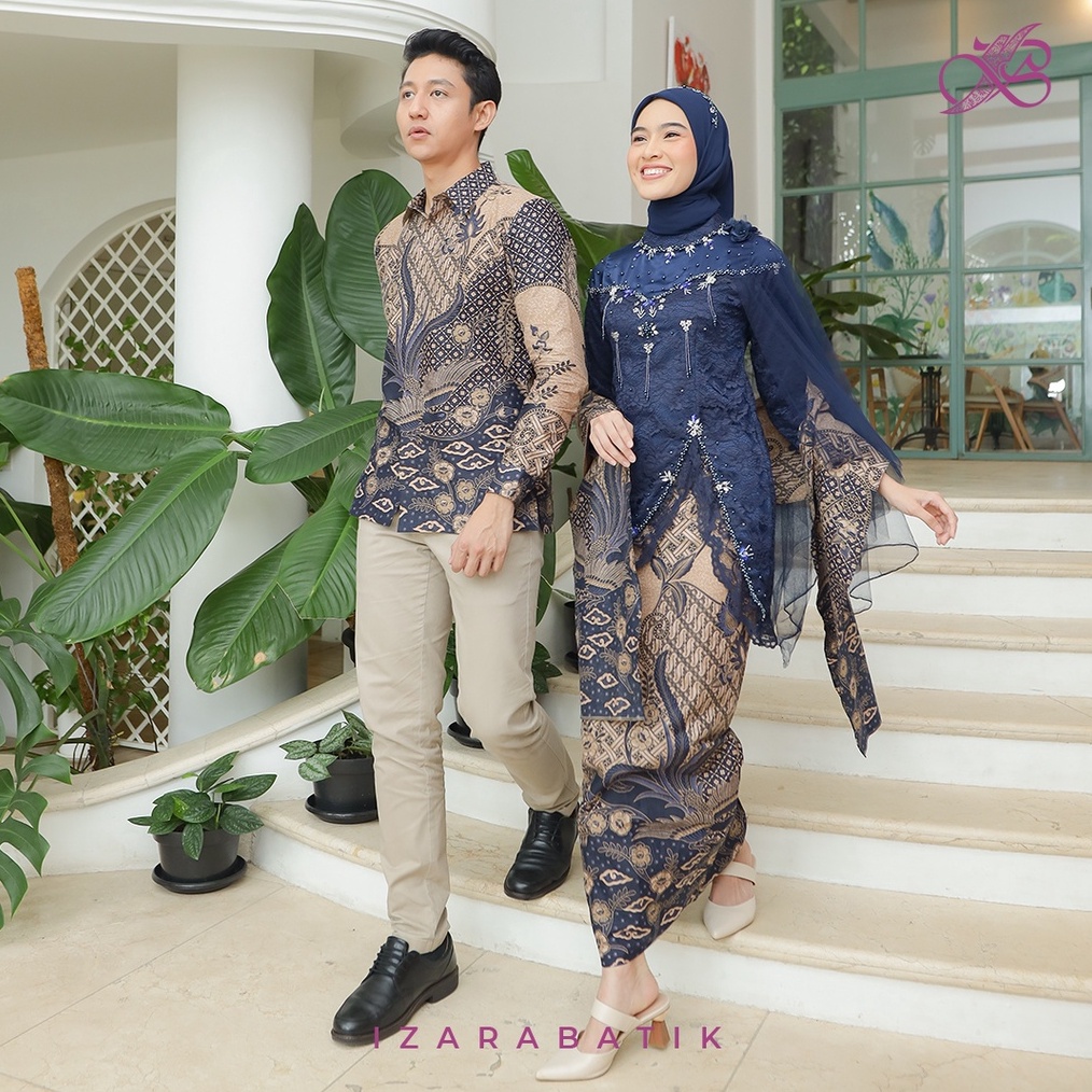 Jual KODE A87L Zenia Navy Setelan Baju Kebaya Batik Modern Couple ...
