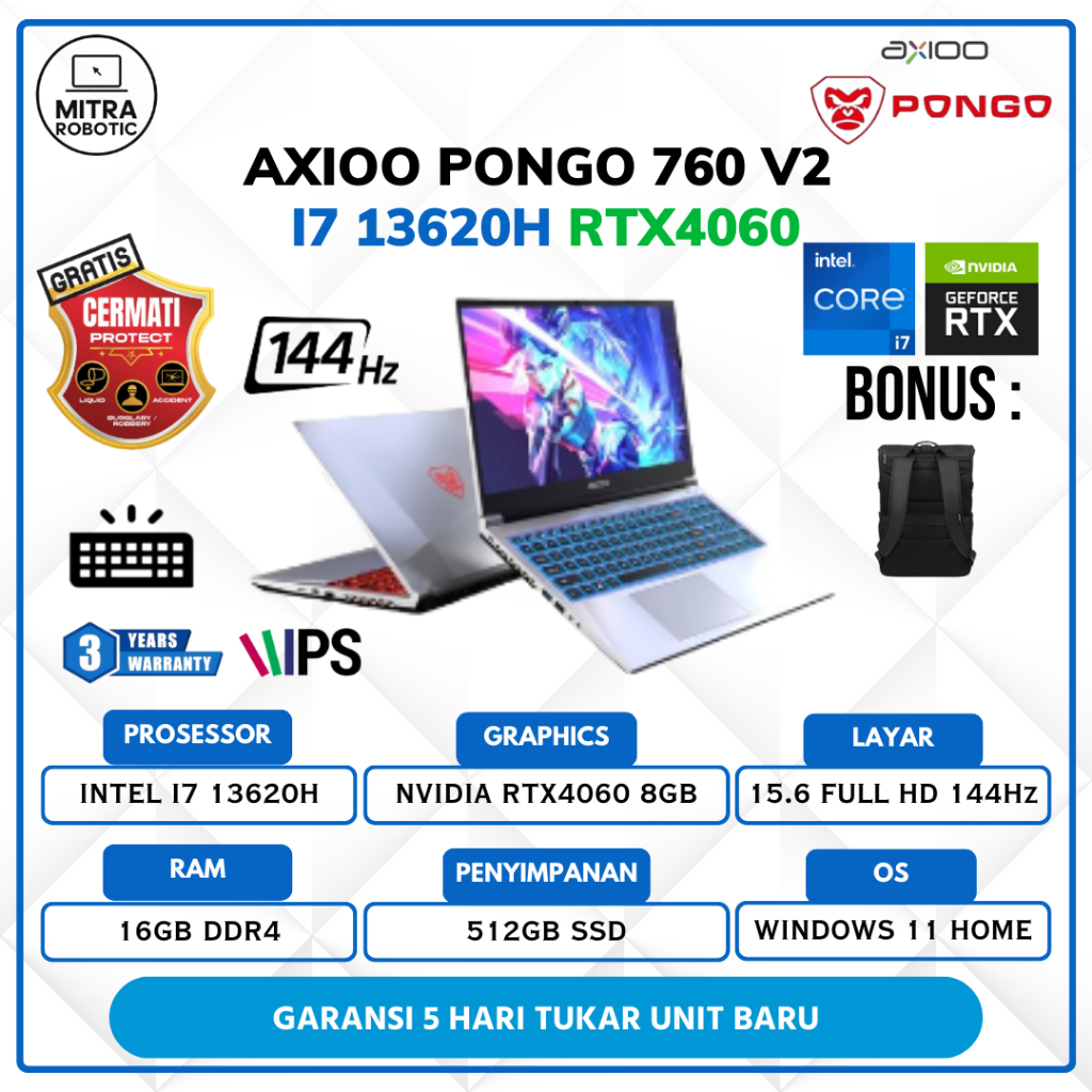 Jual Laptop Gaming Axioo Pongo 760 V2 Intel I7 13620H RTX4060 16GB ...