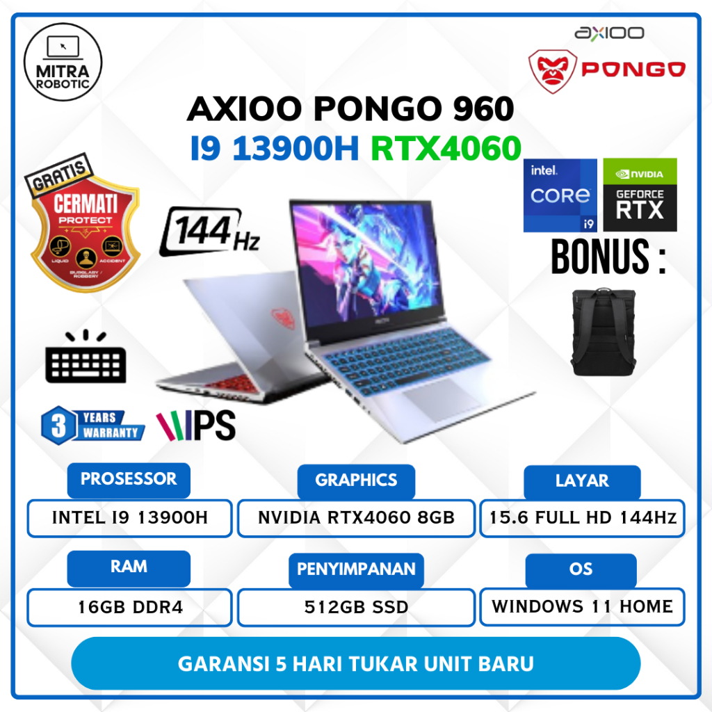 Jual Laptop Gaming Axioo Pongo 960 Intel I9 13900H RTX4060 16GB 512GB ...