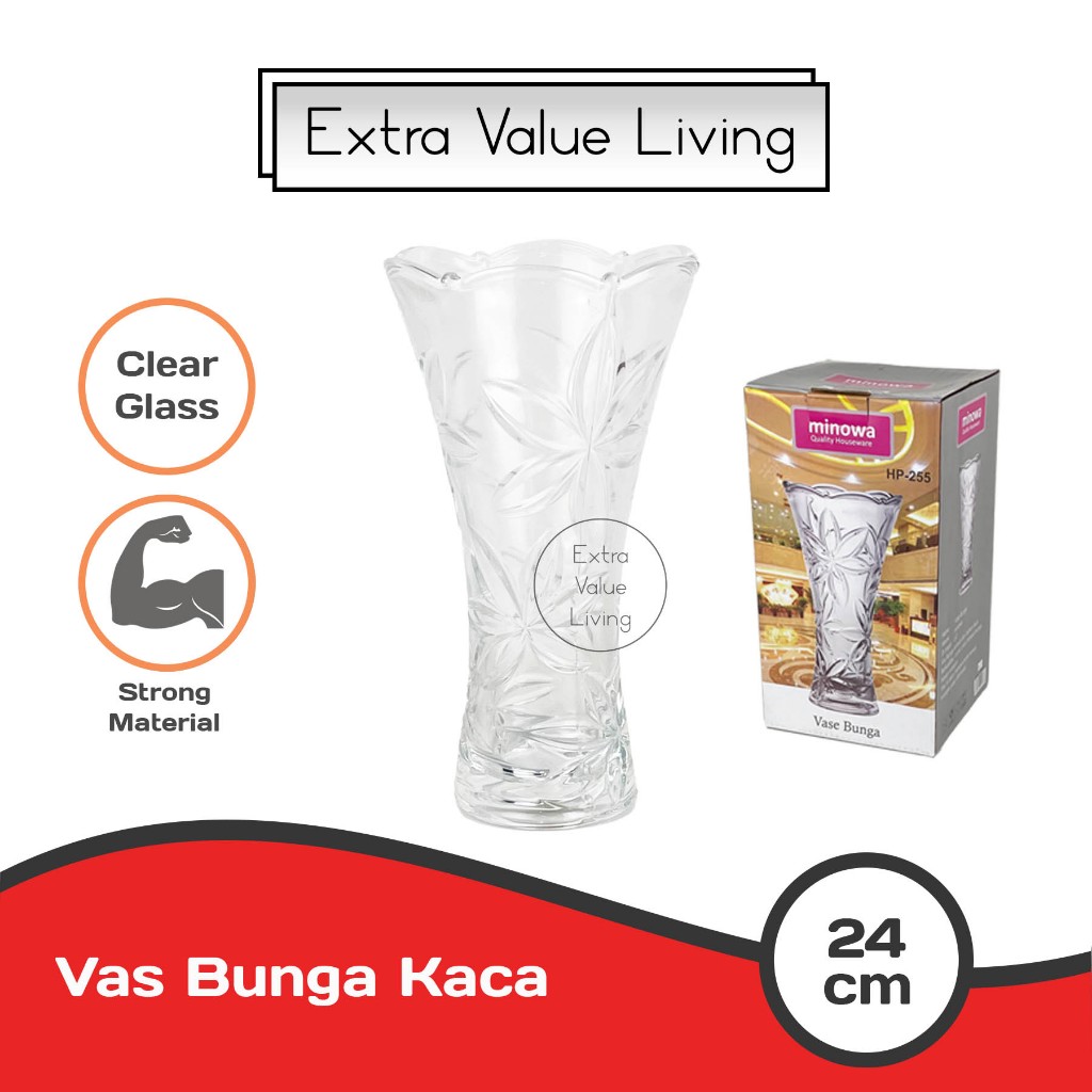 Jual Vas Bunga Kaca Pot Kembang Kaca Bening Transparan Pot Bunga 24 CM ...