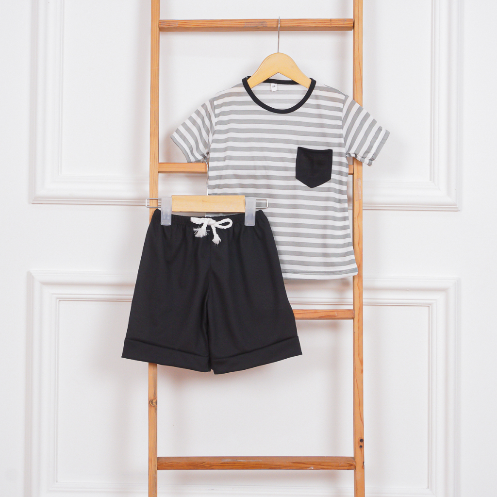 Jual SETELAN ANAK ALFA Setelan baju anak laki laki ALFA set kaos motif salur dan celana pendek ...