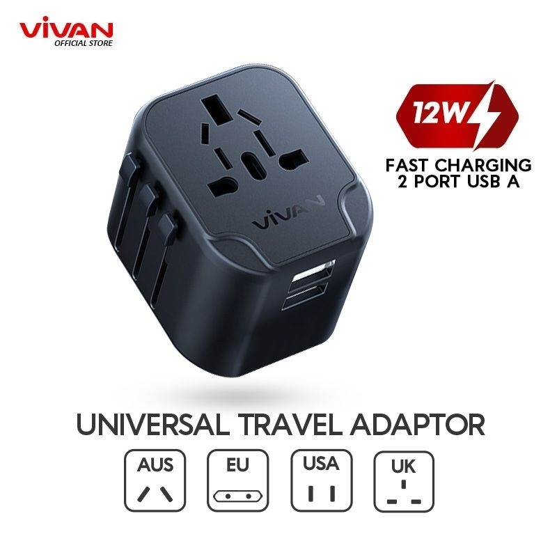Jual (GARANSI) VIVAN VPS-T002A Travel Adaptor 12W Black Dual USB A ...