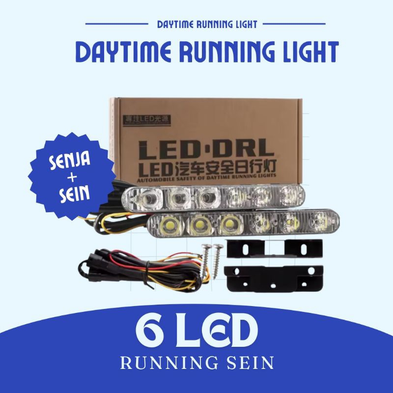Jual Lampu drl daytime Runing lights mobil 6 mata 12v senja putih sein ...