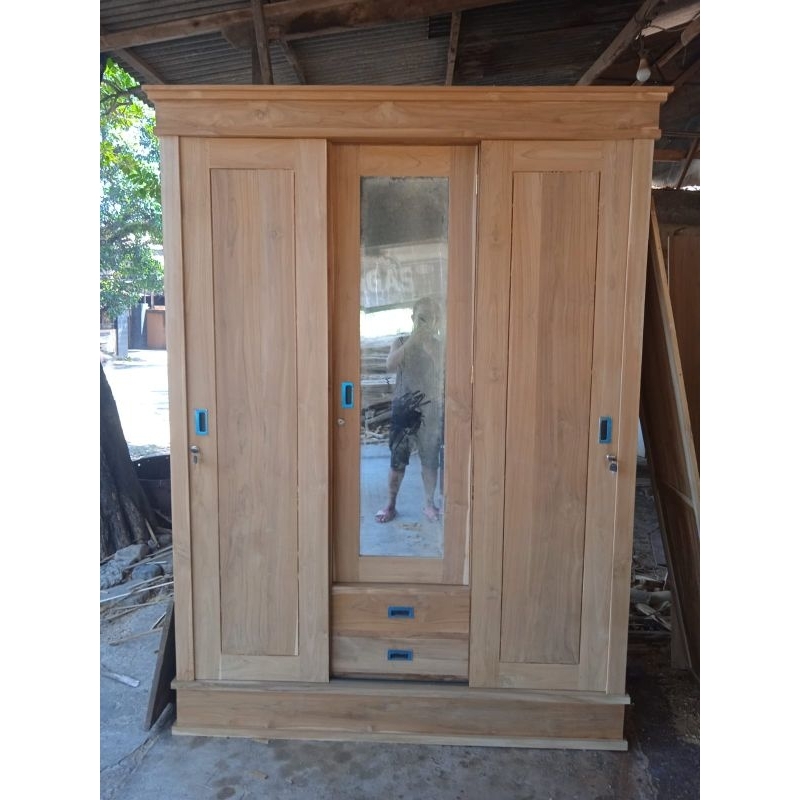Jual Almari pakaian kayu jati minimalis sleding dobel tundan | Shopee ...