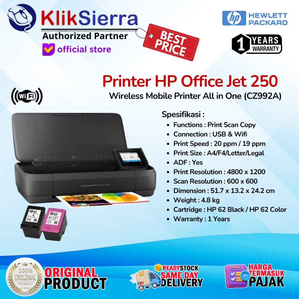 Jual HP OfficeJet 250 Wireless Portable Mobile Printer All in one A4 ...