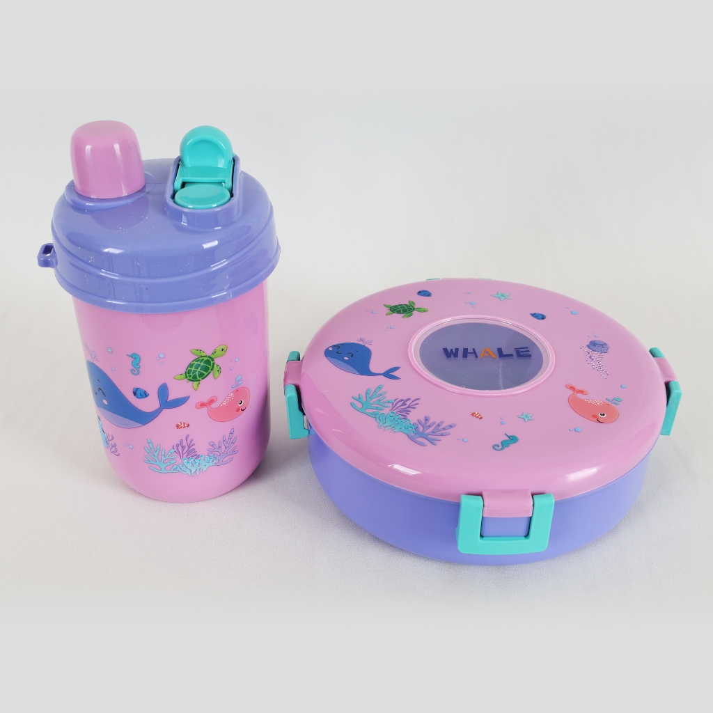 Jual Set Kotak Makan dan Botol Minum Bulat Ocean | Shopee Indonesia