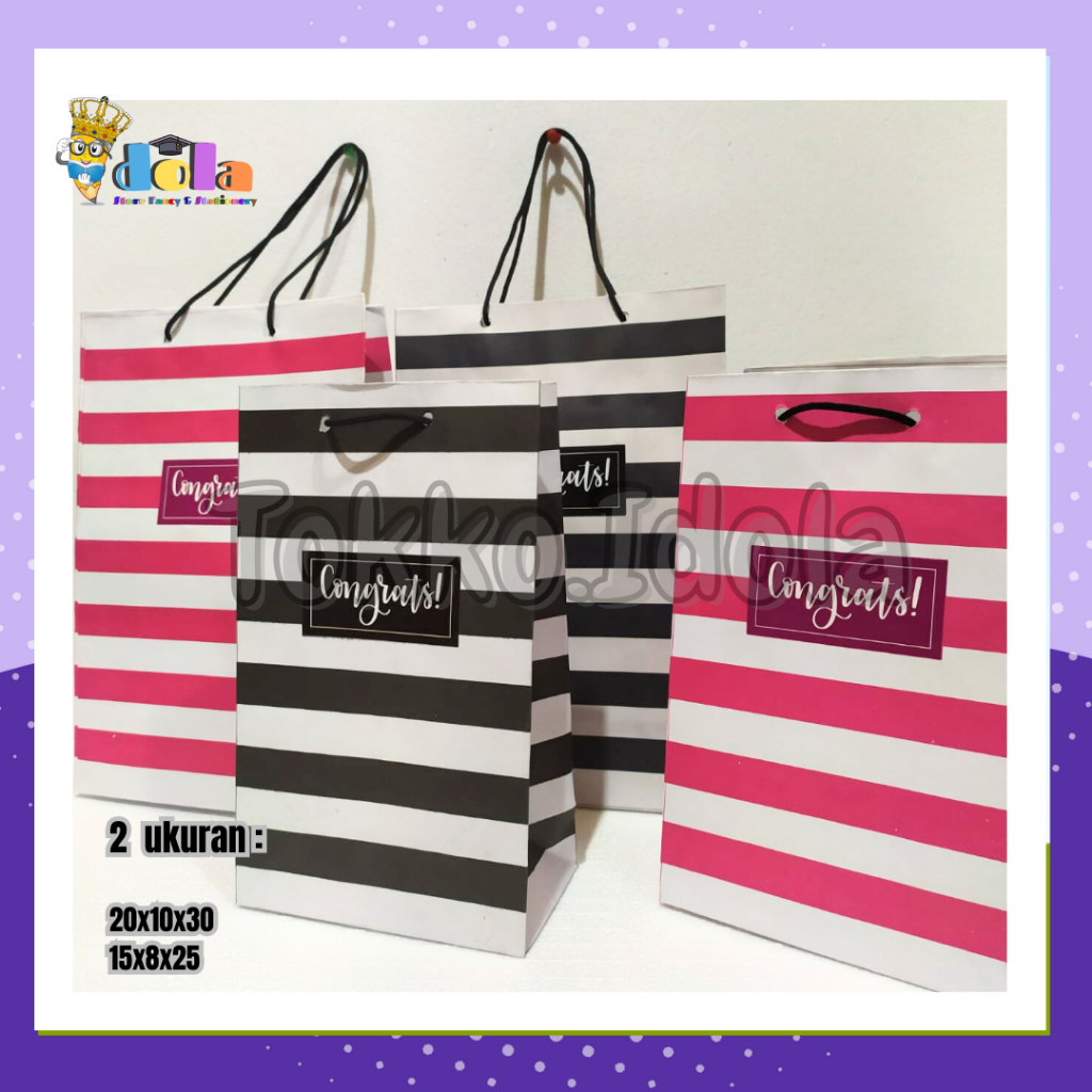 Jual PAPER BAG GARIS CONGRATS 15X8X25 (bahan craft ) / PAPER BAG CRAFT ...