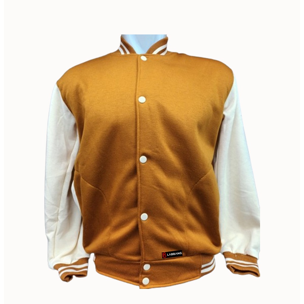 Jual LABBANG Jacket Baseball Kancing Mustard Cream Cotton Fleece ...