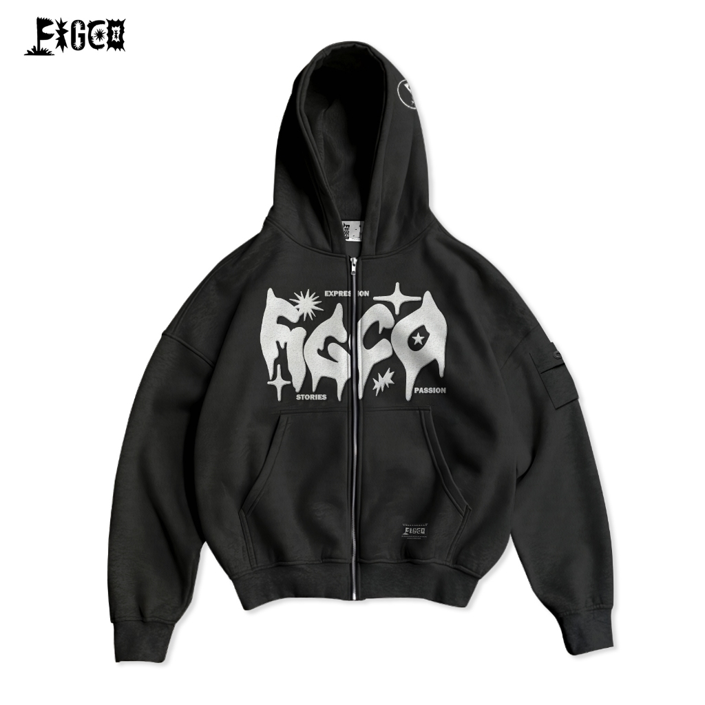Jual Figco - Hoodie Boxy Zipper Pocket Hitam Aura Black | Shopee Indonesia