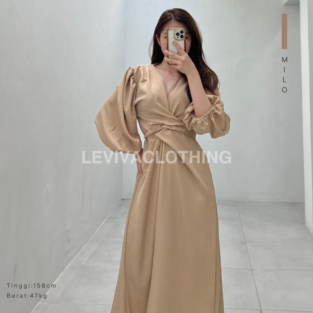 Jual [Leviva] Abigail Dress / Dress Pesta Midi V Neck Korean Style ...
