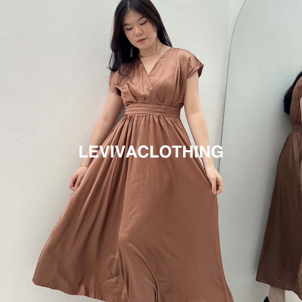 Jual [Leviva] Amber Dress / Dress Maxi Pesta Wanita Silk Premium V Neck ...