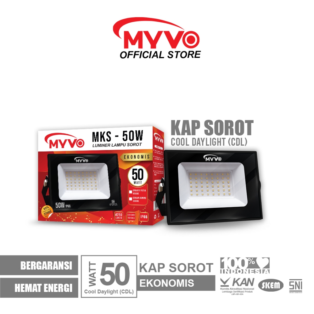 Jual MYVO Lampu LED Kap Sorot Slim 50 Watt Ekonomis IP66 Cahaya Putih | Shopee Indonesia