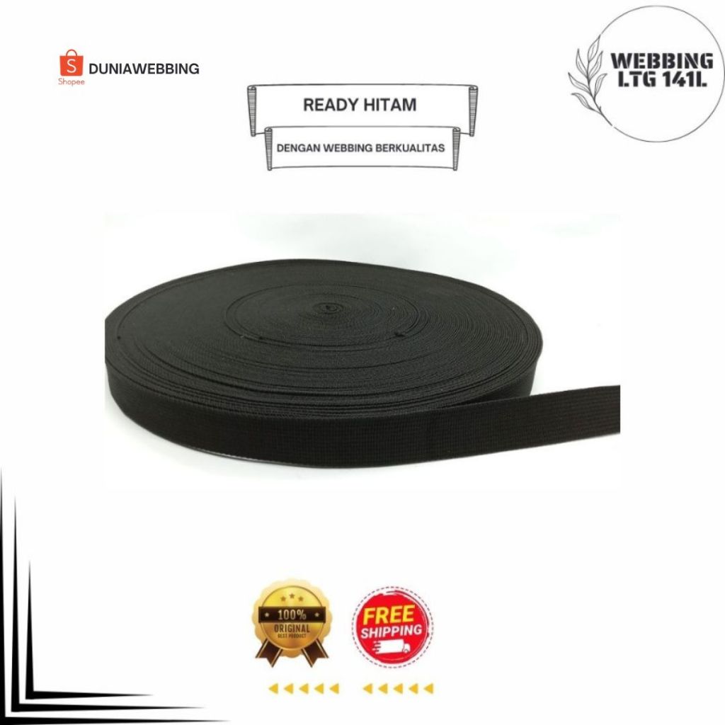 Jual Webbing LTG 2,5 cm x 50 yard | Tali Webbing LTG - Warna Hitam 141L. | Shopee Indonesia