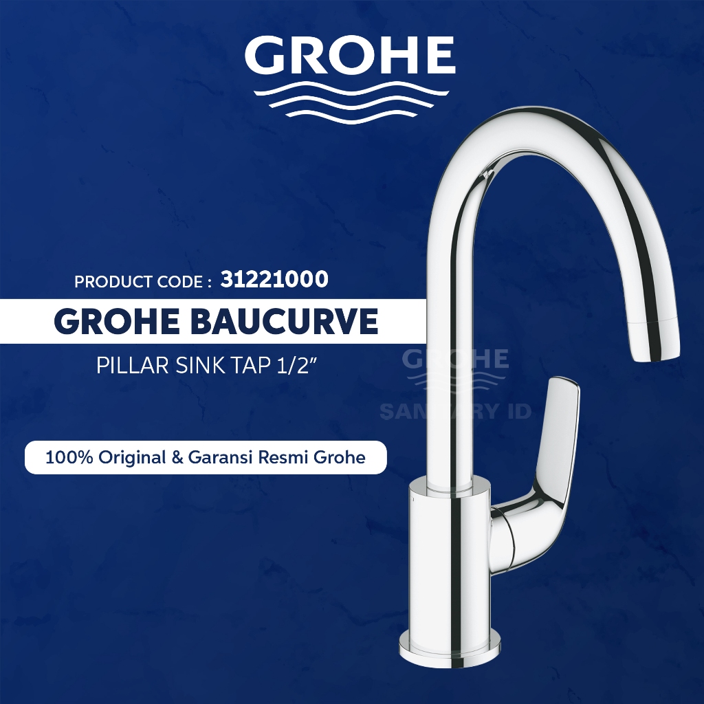 Jual GROHE 31221000 - Keran Kran Dapur BauCurve Pillar Tap Sink 1/2 ...