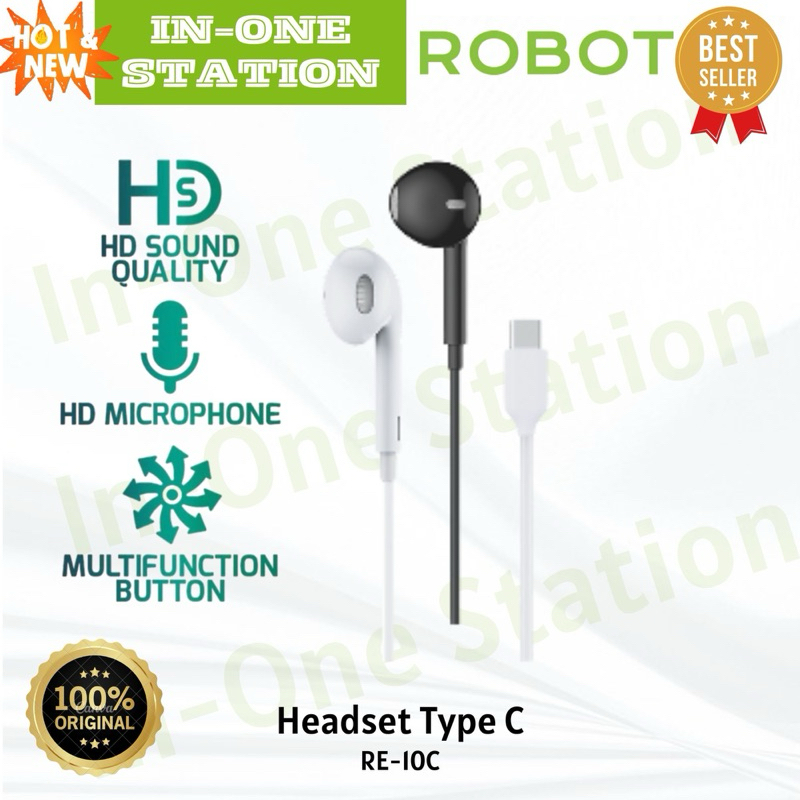 Jual ROBOT Headset Type C RE10C Black & White Deep Bass - Original ...