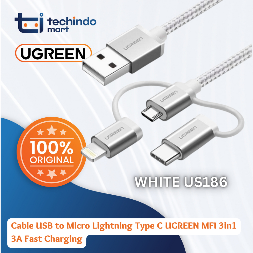 Jual Cable USB to Micro Lightning Type C UGREEN MFI 3in1 3A Fast Charging | Shopee Indonesia