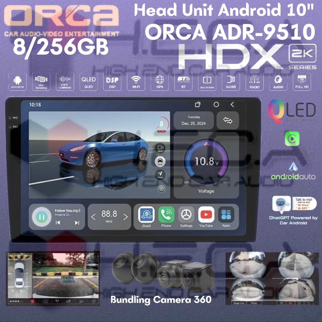 Jual ORCA ADR-9510 HDX 2K QLED 8/256 GB 10" inch Head Unit Mobil Android + Camera 360 | Shopee ...