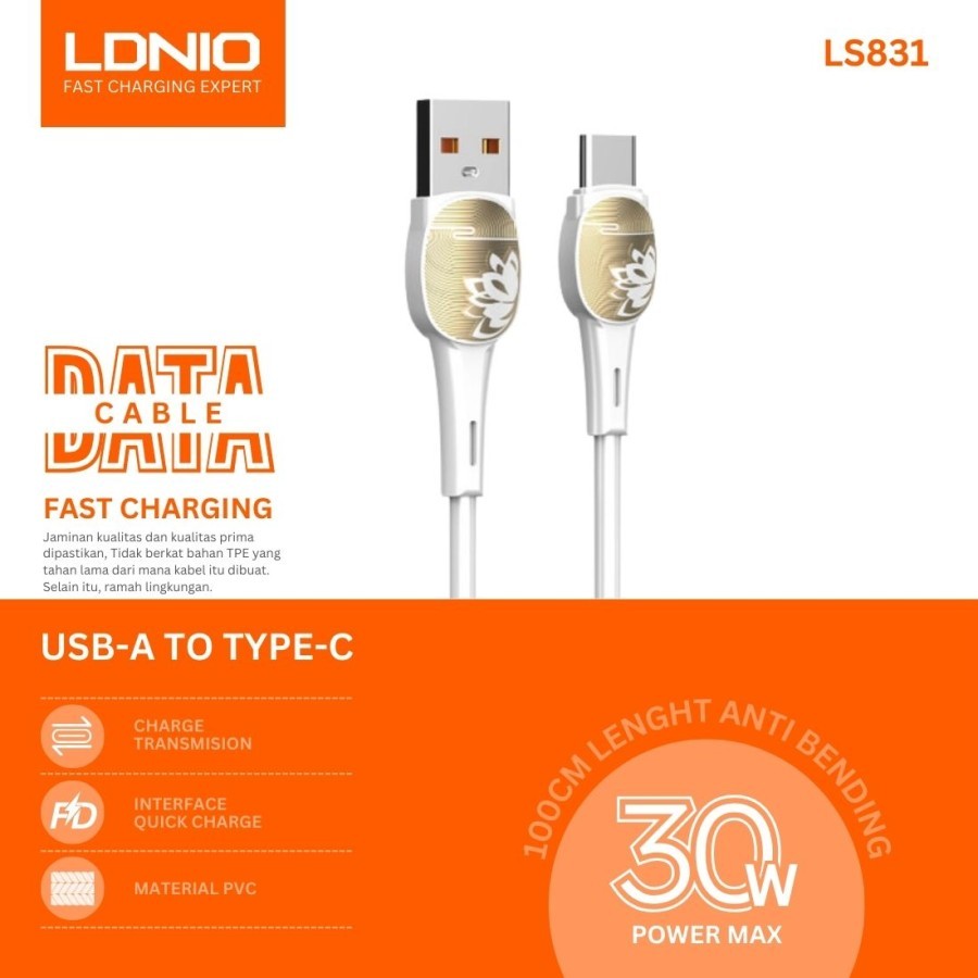 Jual LDNIO Kabel Data LS831 Fast Charger 30 W USB Type C 1 Meter ...