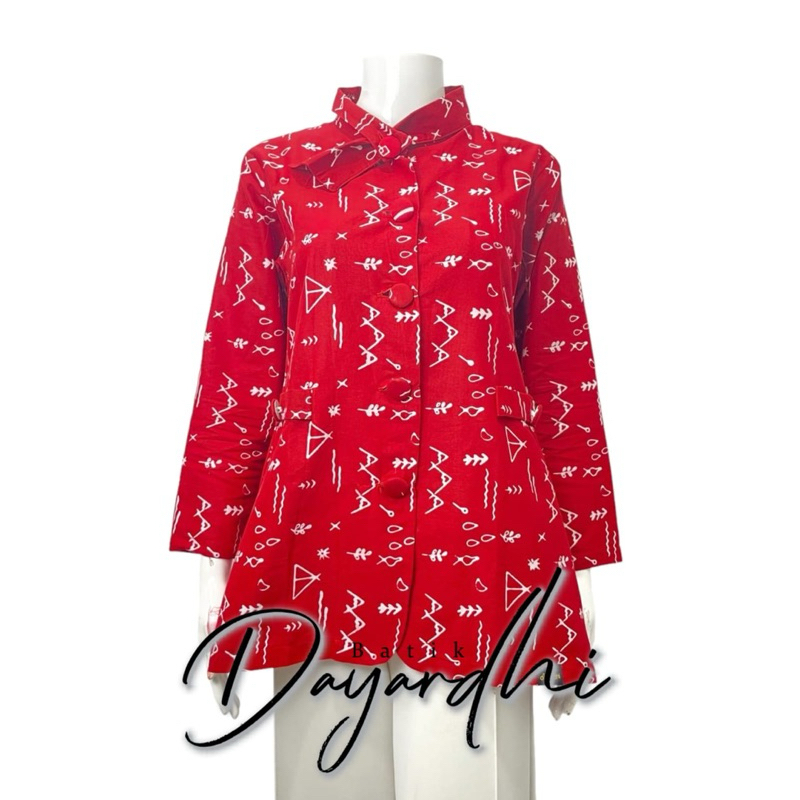 Jual Dayardhi batik model blus warna merah atasan batik kerja wanita ...