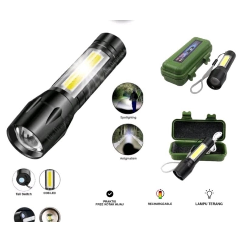 Jual Senter Swat LED Zoom lampu mini Flashlight Usb Charger Warna Hitam | Shopee Indonesia