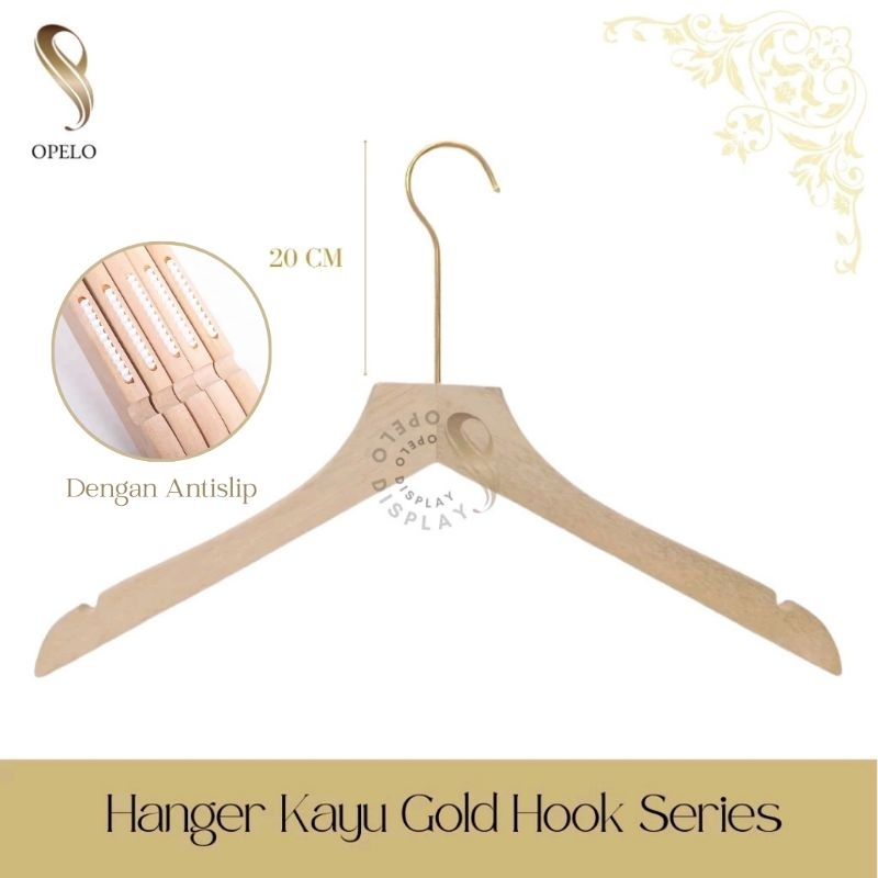 Jual HANGER KAYU DEWASA HOOK GOLD BULAT PANJANG PREMIUM HUK BULAT EMAS ...