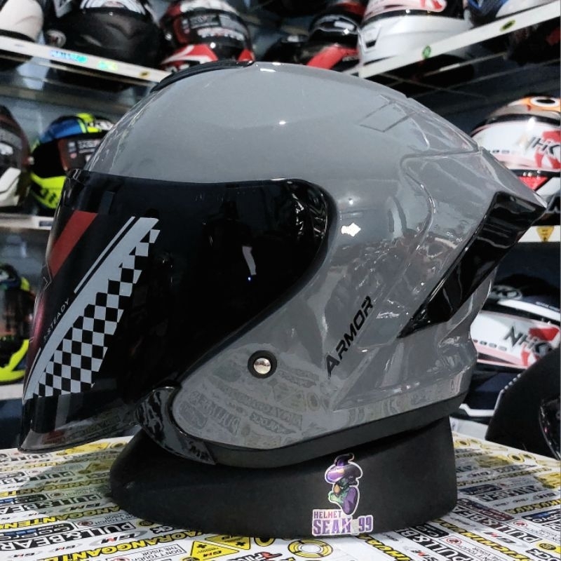Jual HELM JS ARMOR SOLID ALL WARNA FLAT VISOR SMOKE HALF FACE ORIGINAL ...