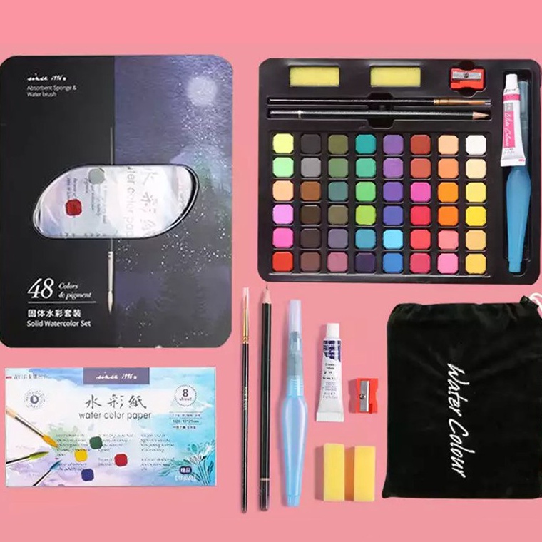 Jual olla cat air watercolor set 48 warna water color alat cat air ...