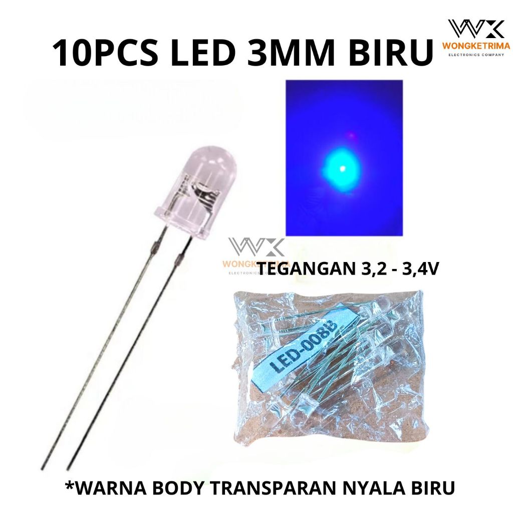 Jual 10PCS Led 3MM Nyala Biru Warna Body Transparan | Shopee Indonesia